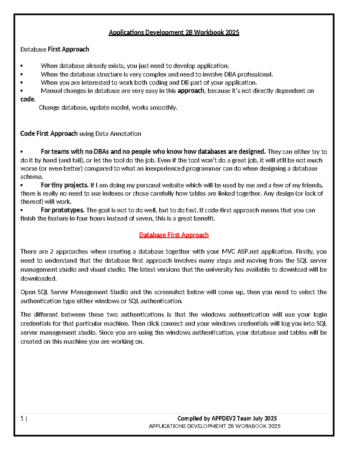 Applications Development 2B Workbook 2025: Database First & Code First - Studocu