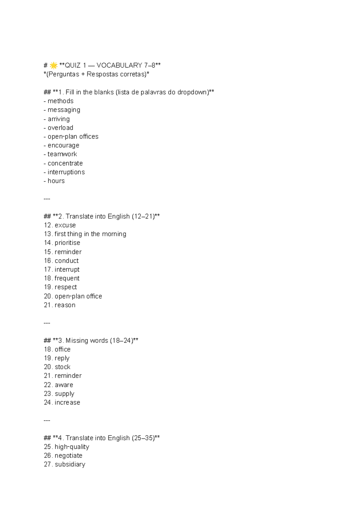 Quiz on Vocabulary: Fill in the Blanks (ENG 101) - Studocu