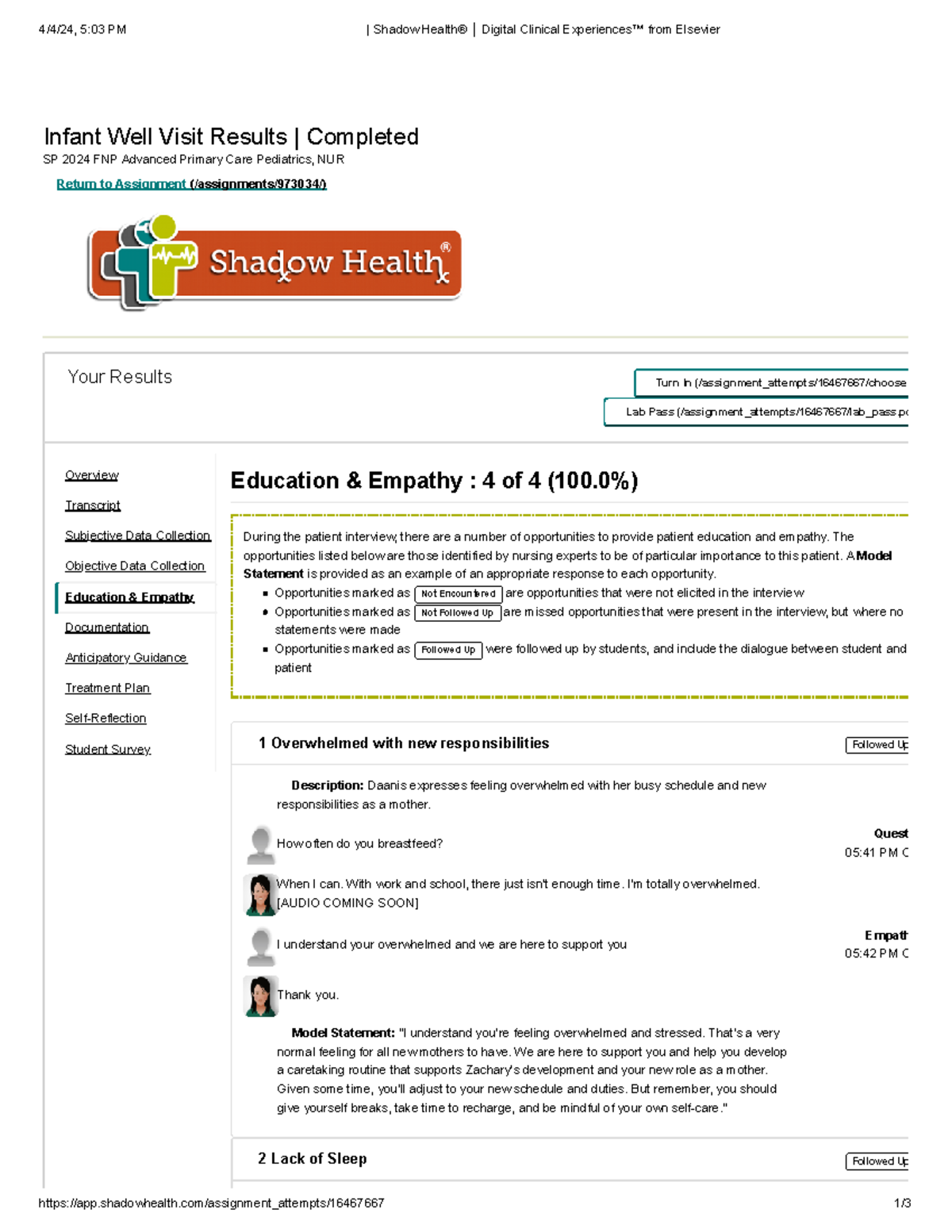 SP 2024 NUR Empathy & Education in Pediatric Well Visit Cases - Studocu