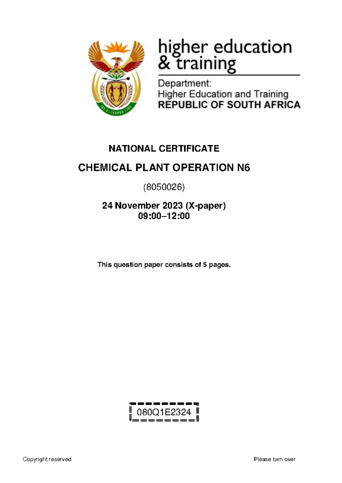N6 Chemical Plant Operation Final Exam Questions - 24 Nov 2023 - Studocu