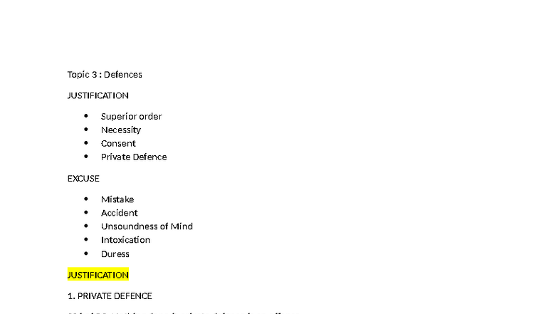 Topic 3: Defences in Law - Justification and Excuse Principles - Studocu