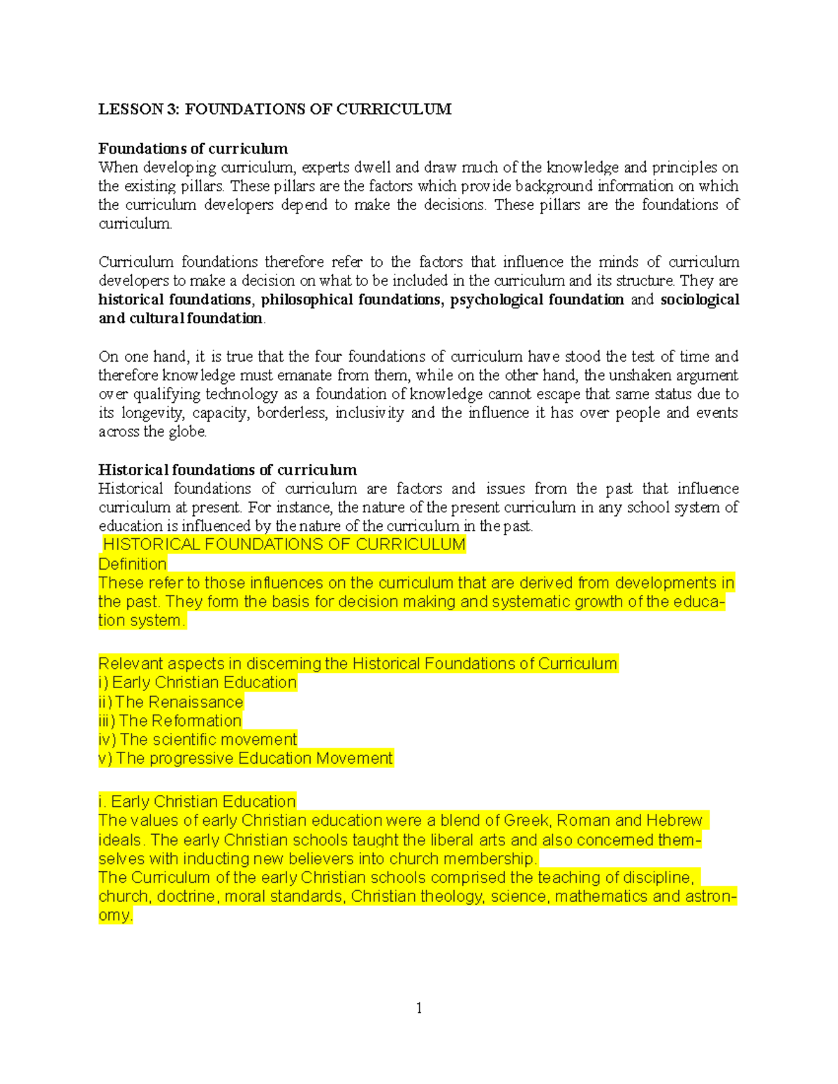 Lesson 3: Exploring the Foundations of Curriculum Development - Studocu