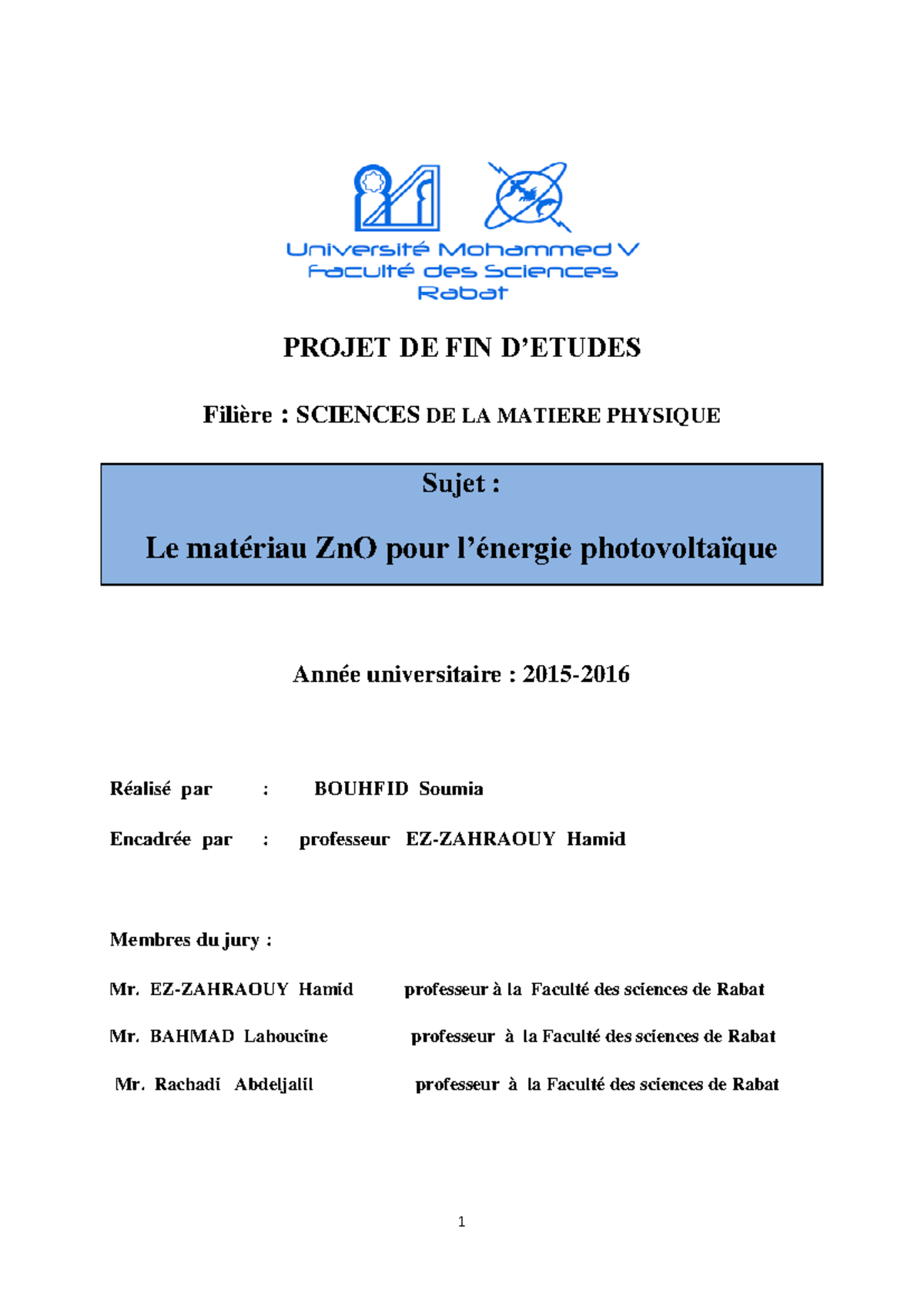 SDIC-PL0329 - pfe chmie - PROJET DE FIN D’ETUDES Filière : SCIENCES DE ...