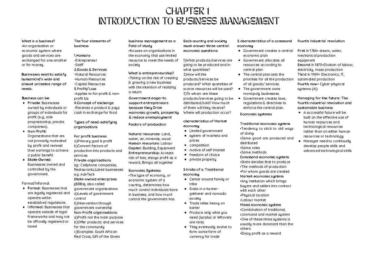 CHAPTER 1: INTRODUCTION TO BUSINESS MANAGEMENT - Key Concepts and ...