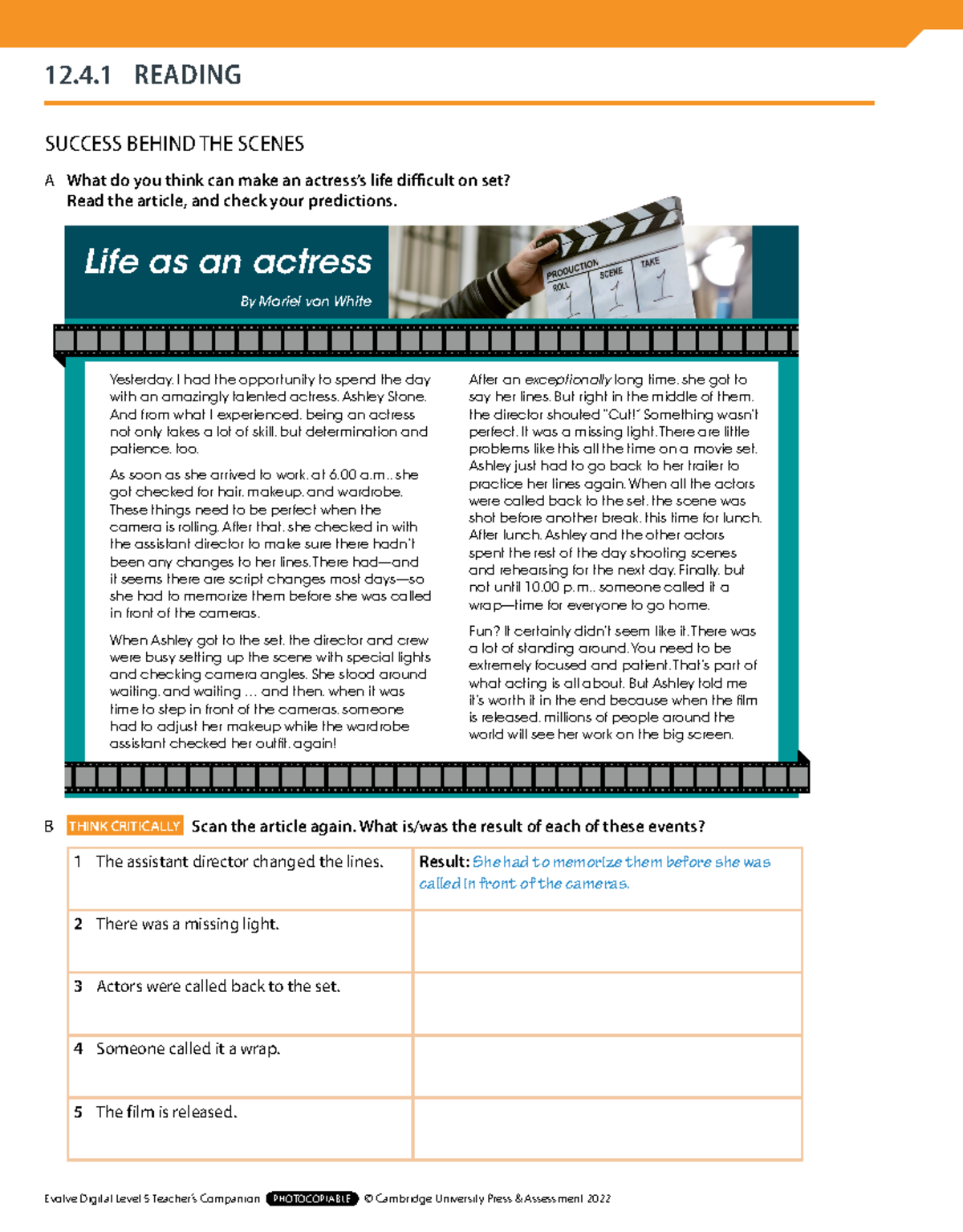 Evolve Digital Level 5 Worksheets 12 - SUCCESS BEHIND THE SCENES A What ...