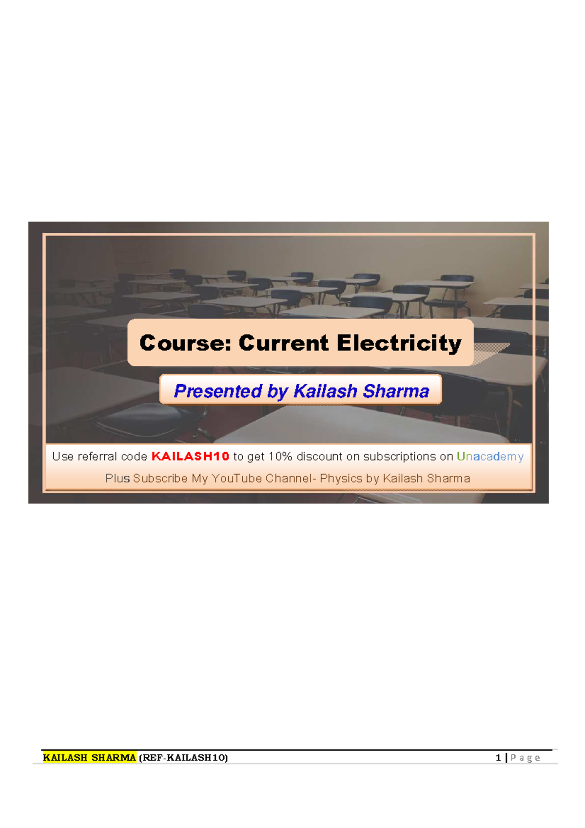 Current Electricity Study Notes for Course: KAILASH10 - Studocu