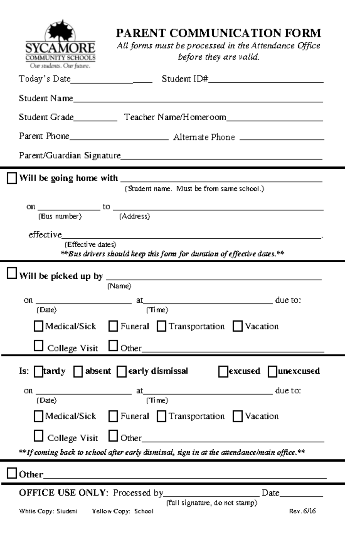 Parent Communication Form Rev 6 - Important Attendance Info - Studocu