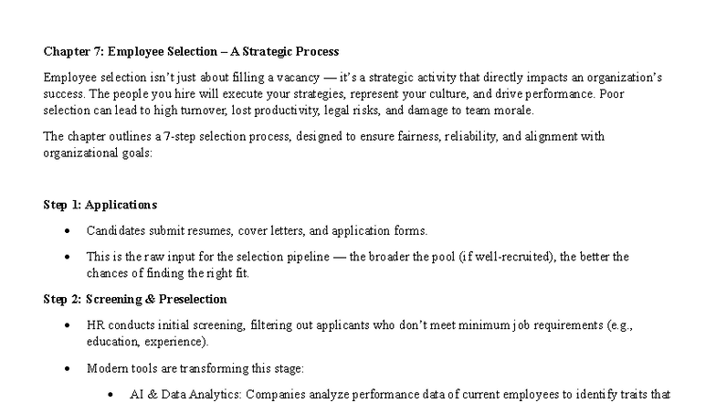 Chapter 7: Employee Selection Strategies in HR Management - Studocu
