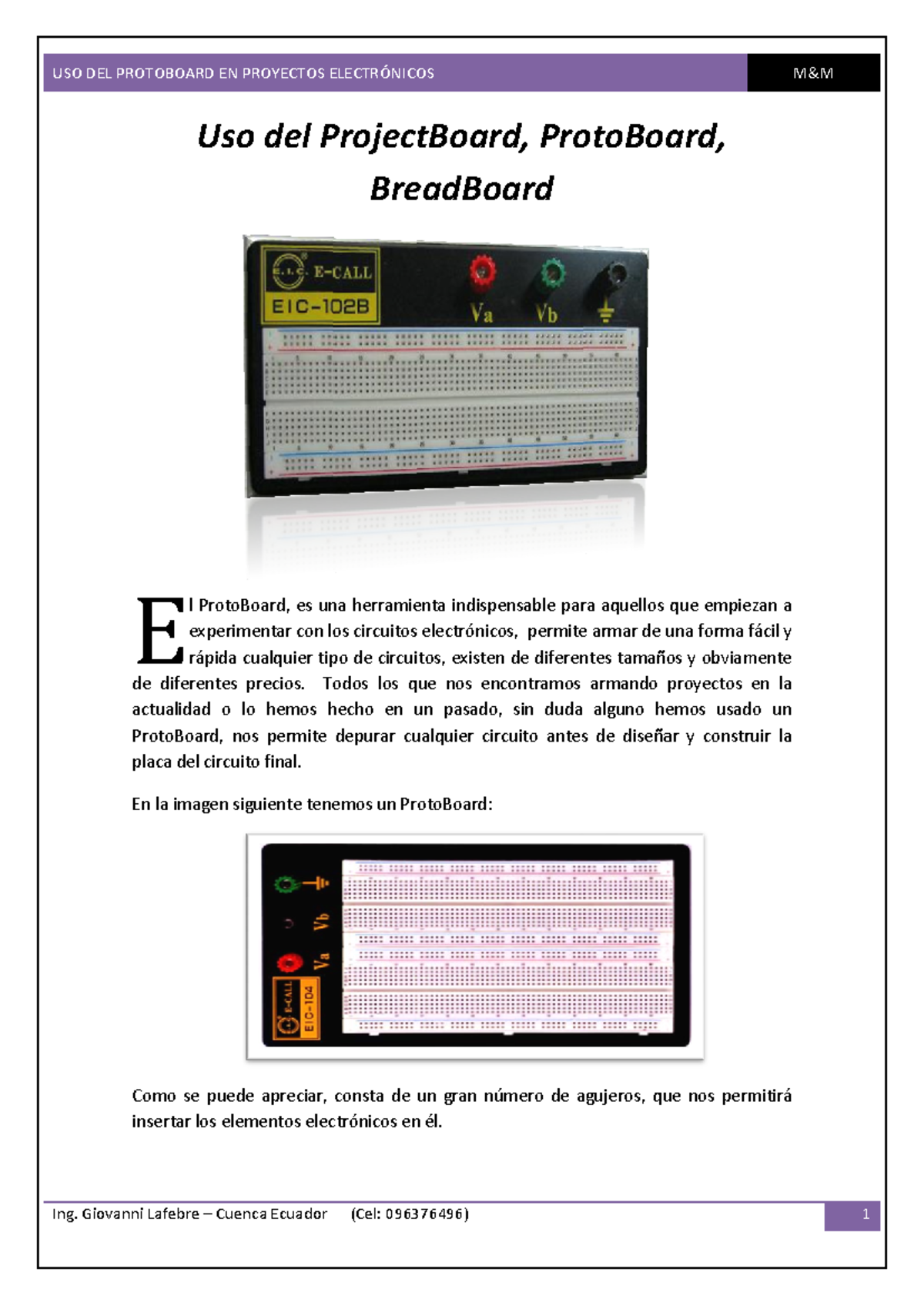 Uso del ProtoBoard en Proyectos Electrónicos - M&M (Ing. Giovanni ...
