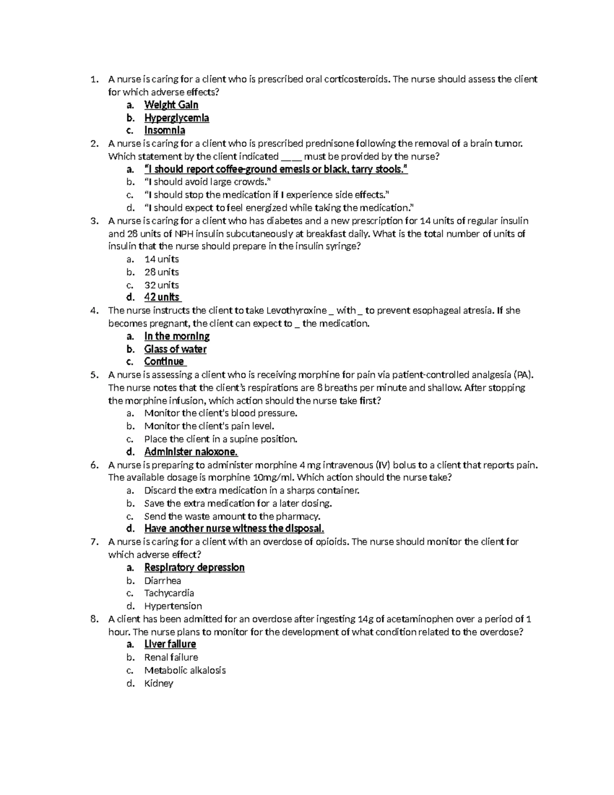 Exam1-review questions - A nurse is caring for four clients for whom ...