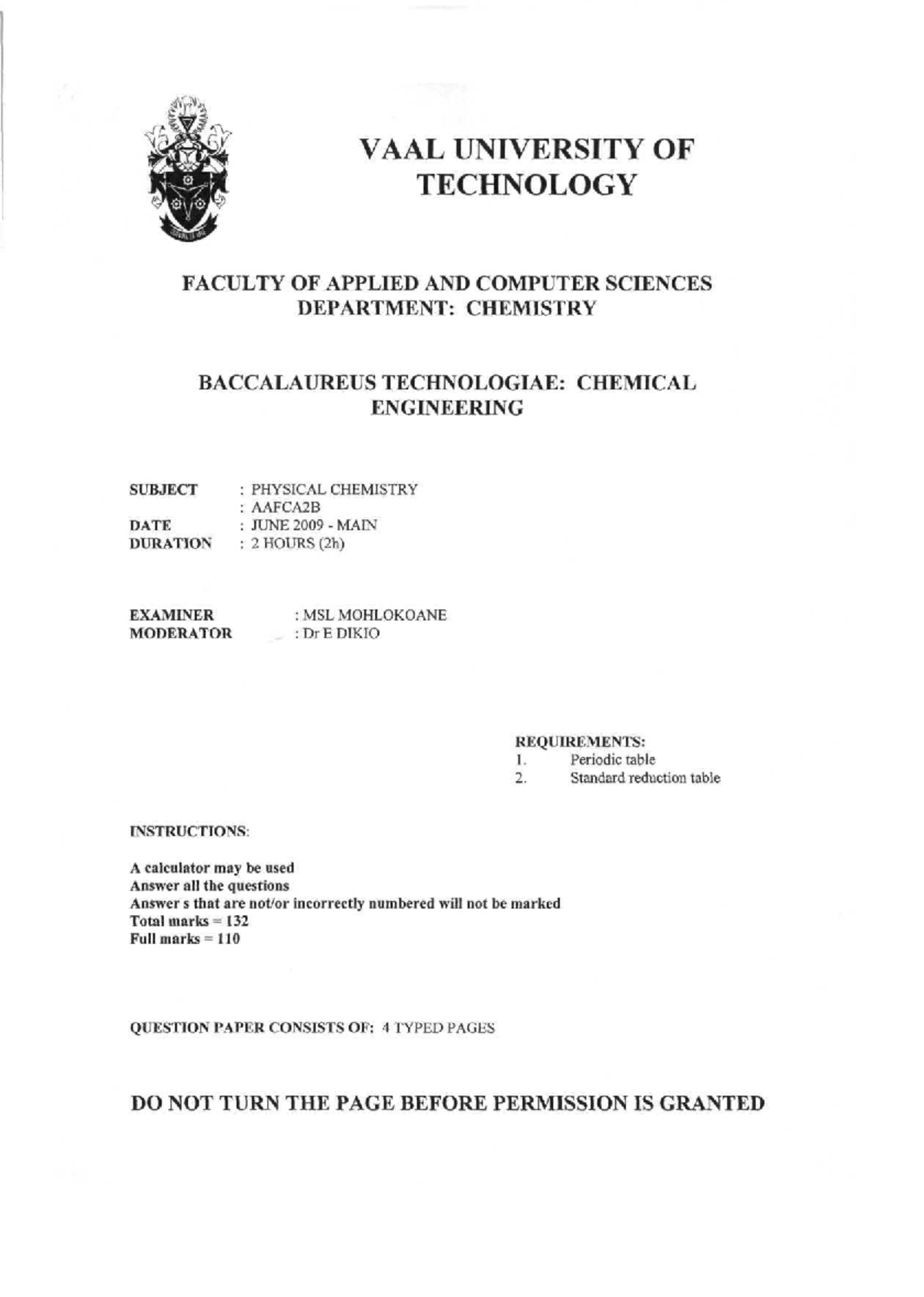 Physical Chemistry Exam AAFCA2B June 2009 - VUT - Studocu