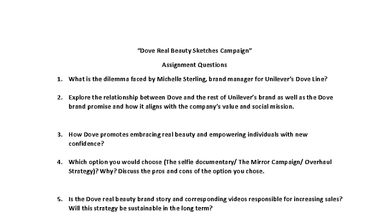 Dove Real Beauty Sketches Campaign Discussion Questions (MKT 101) - Studocu