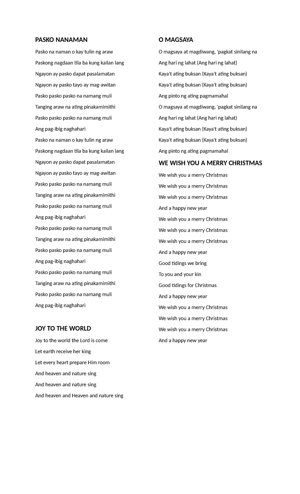 Pasko Nanaman - assignment - PASKO NANAMAN Pasko na naman o kay tulin ng araw Paskong nagdaan ...