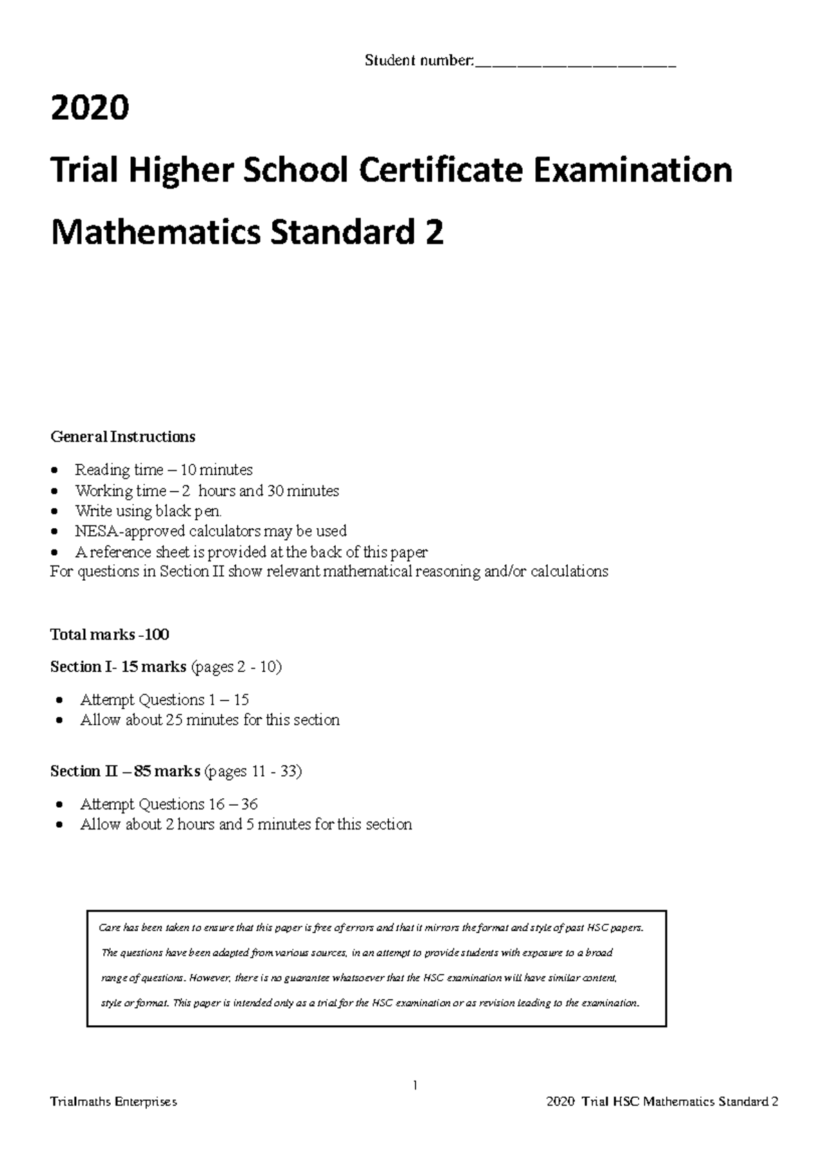 06 yr 12 2020 standard 2 Ques - 1 ####### Student number ...