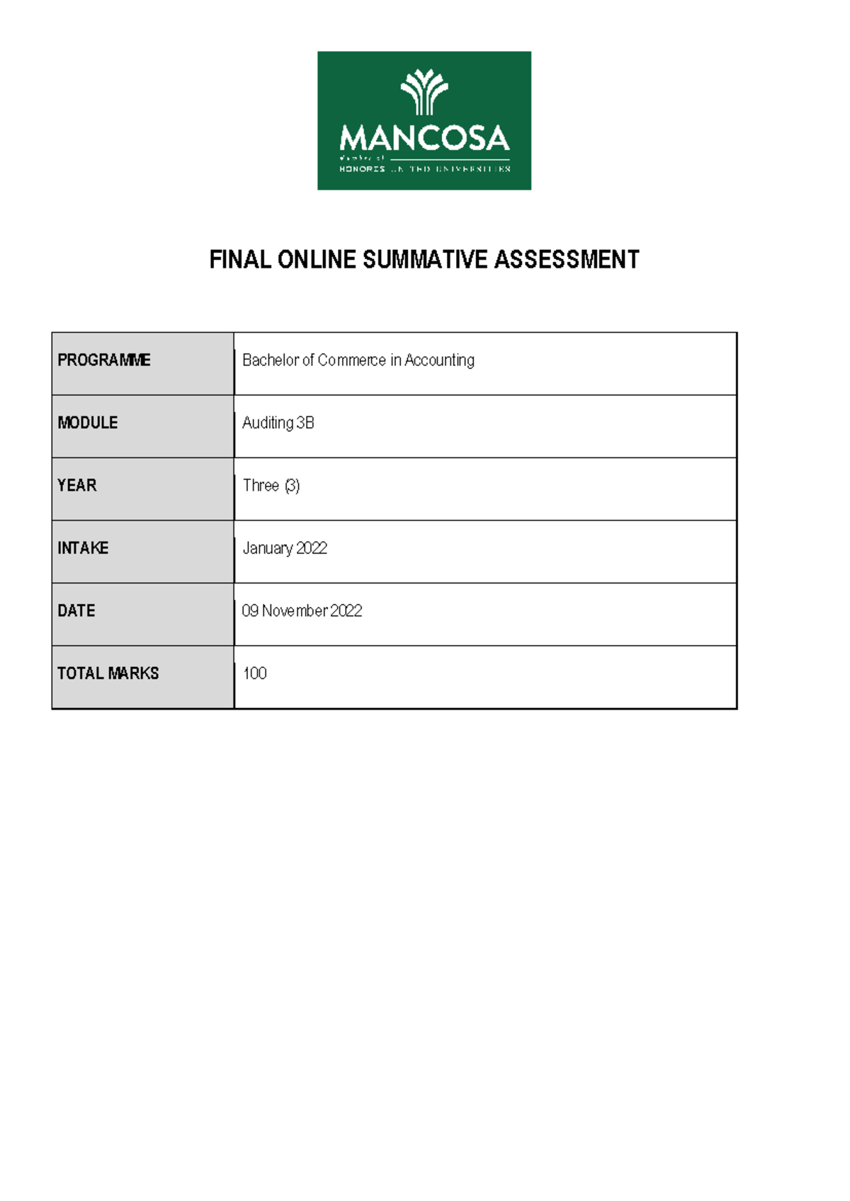 Auditing 3B Final Online Summative Assessment: Case Study Analysis ...