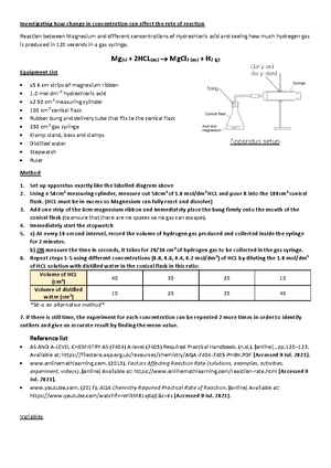 AQA Chemistry Practical 7b Method, Variables and risk assessment ...