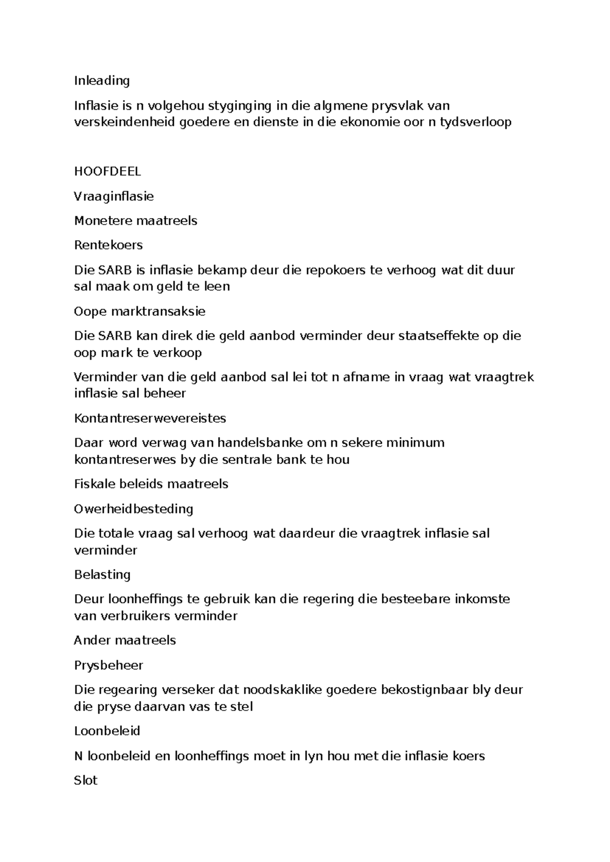 Inflasie en Monetere Maatreels: 'n Samevatting van Essensiële Aspekte ...