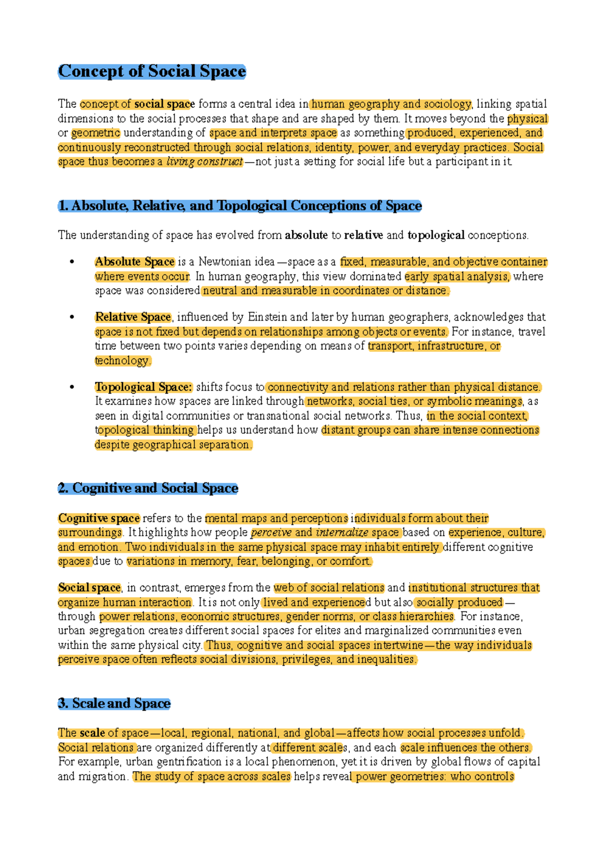 Concept of Social Space: Understanding Human Geography and Sociology - Studocu