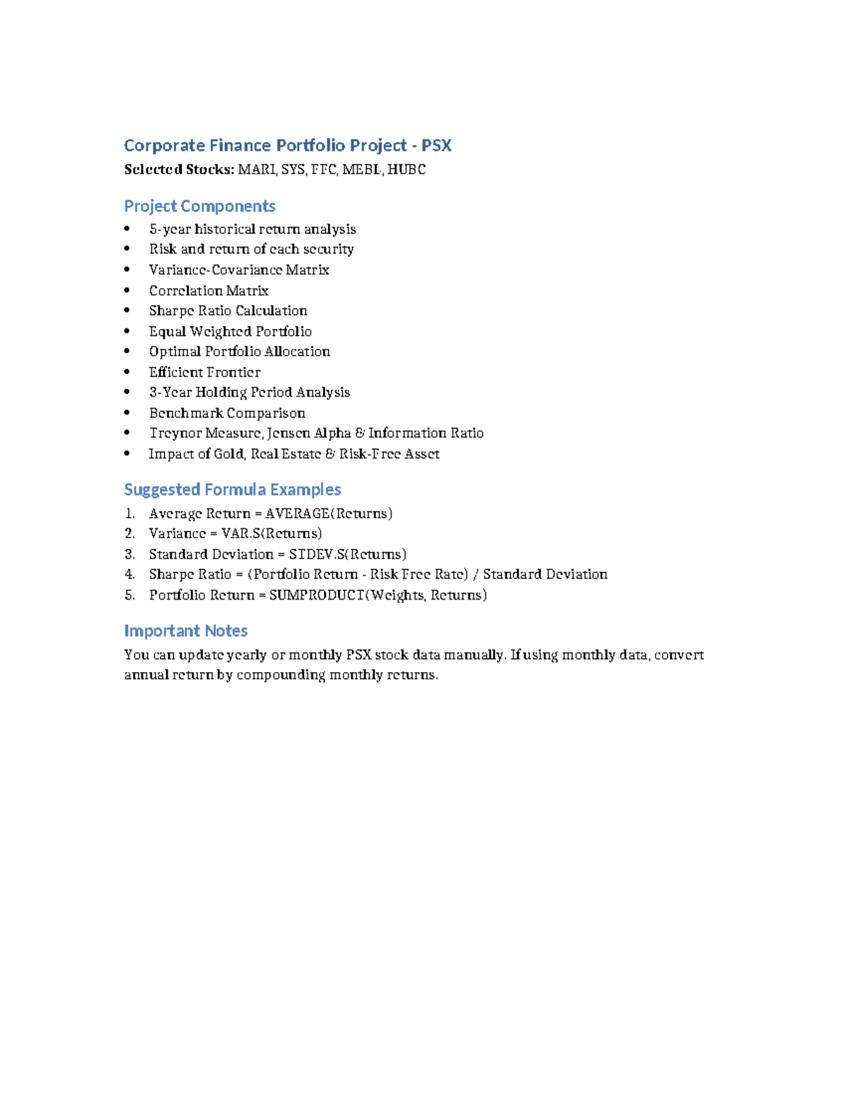 PSX Corporate Finance Portfolio Project Report: Stock Analysis ...