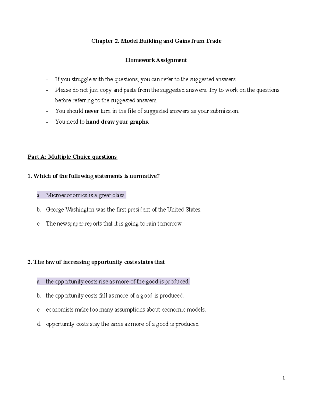 Ch. 2 Homework Assignment (2) - Chapter 2. Model Building and Gains from Trade Homework ...