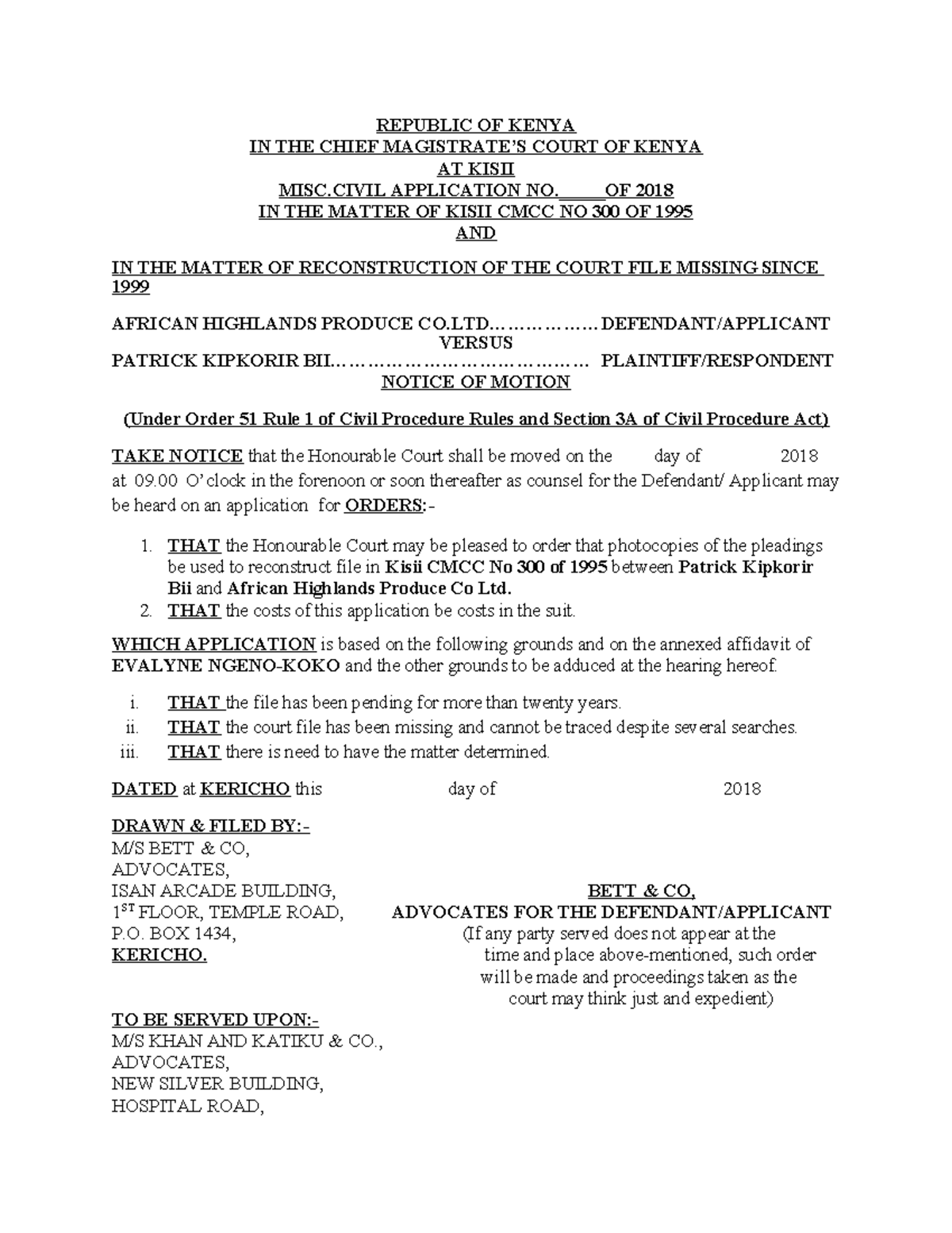 Reconstruction of Missing Court Files: MISC.CIVIL APP. KISII CMCC 1995 ...