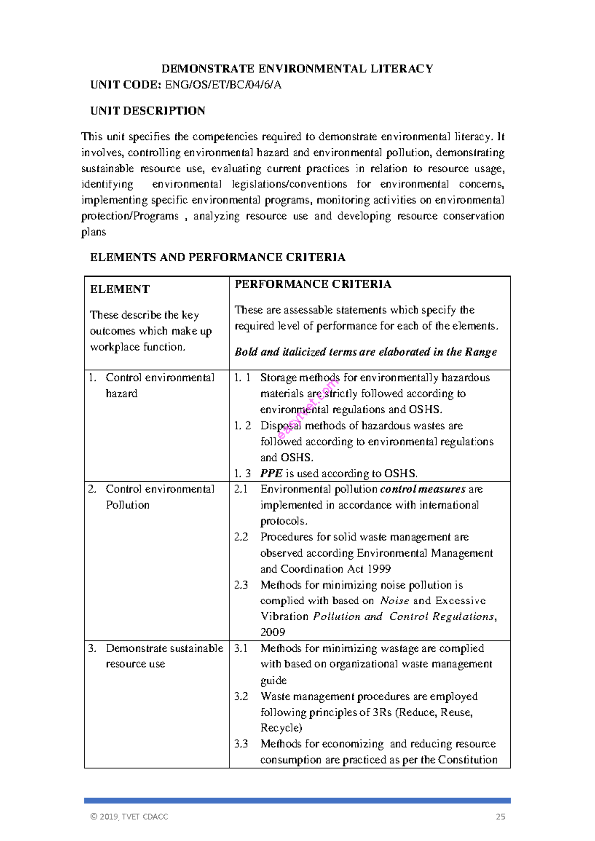 Environ - DEMONSTRATE ENVIRONMENTAL LITERACY UNIT CODE: ENG/OS/ET/BC/04 ...