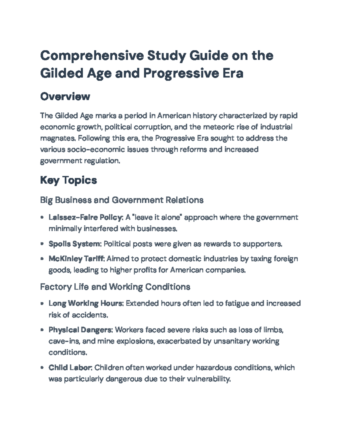 Gilded Age & Progressive Era Study Guide: Key Events & Reforms ...