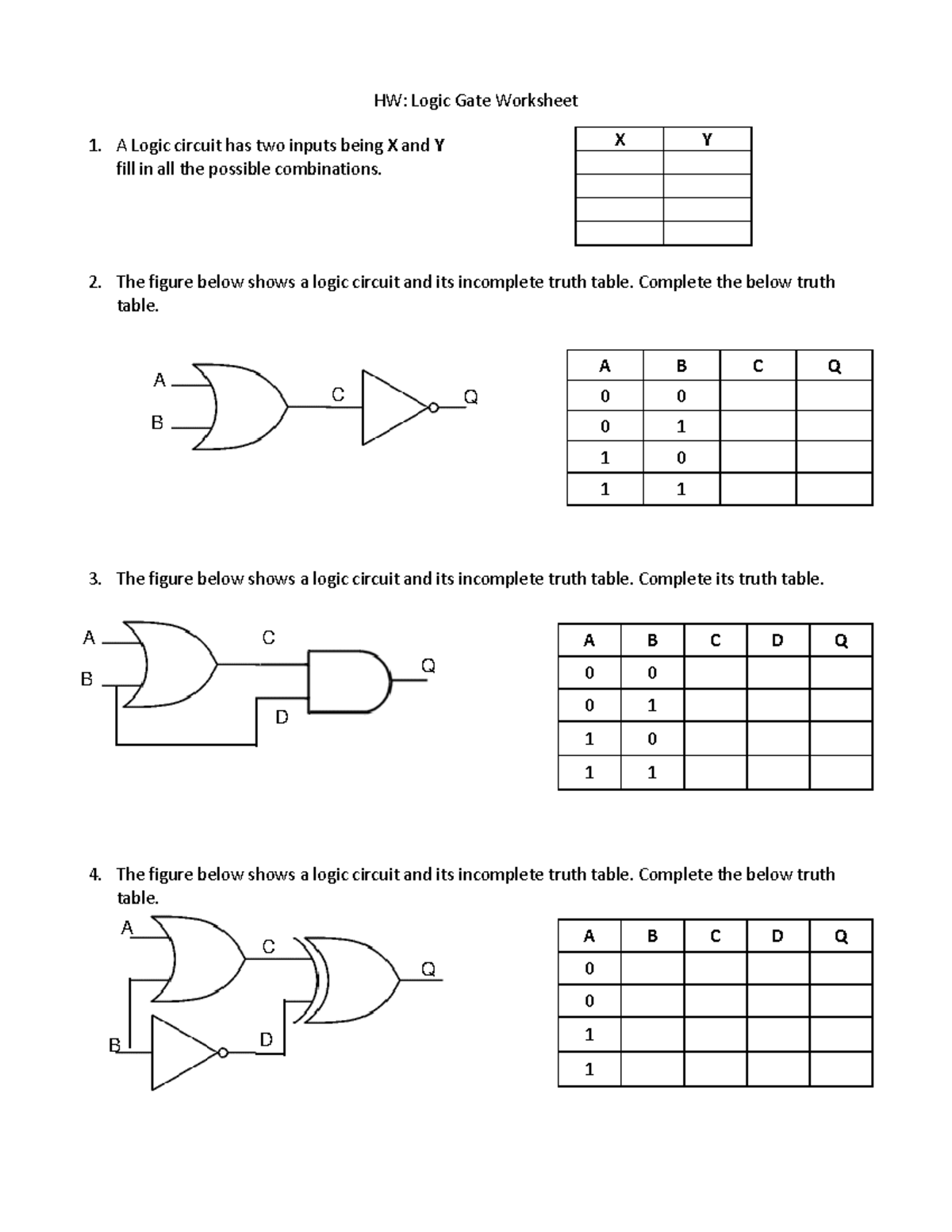 HW: Logic Gate Worksheet - Truth Table Completions - Studocu