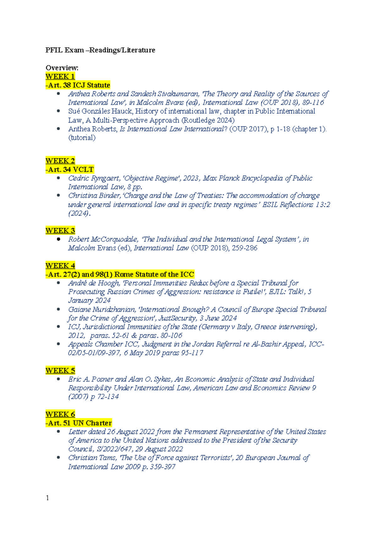 PFIL Readings - Exam Overview: Critical Insights on International Law ...