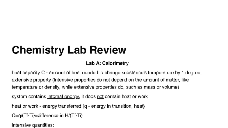 Chemistry Lab Review - Prep Notes for Chem 101 Written Exam - Studocu