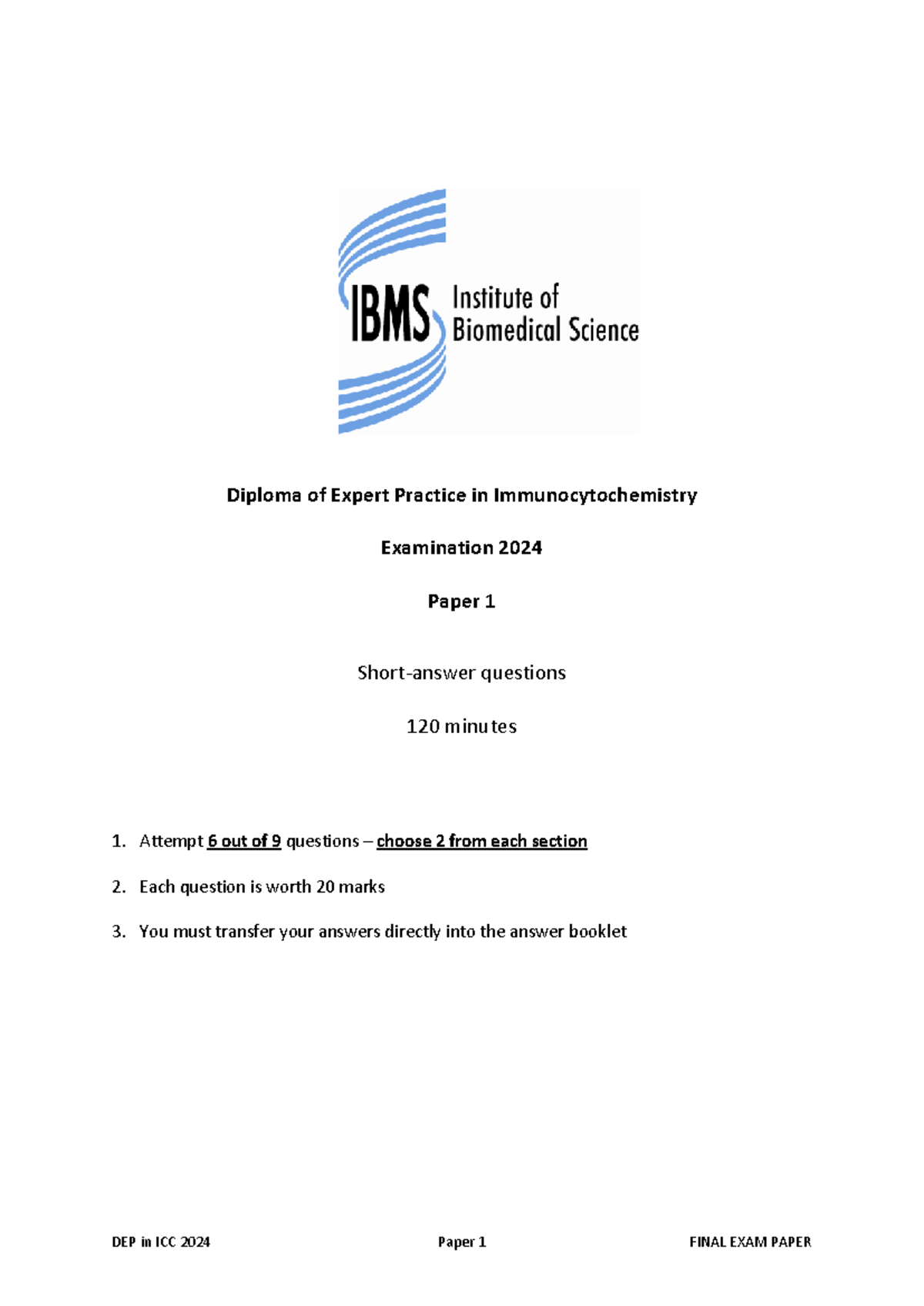 DEP in ICC 2024 Final Exam Papers 1 & 2 Comprehensive Review - Studocu