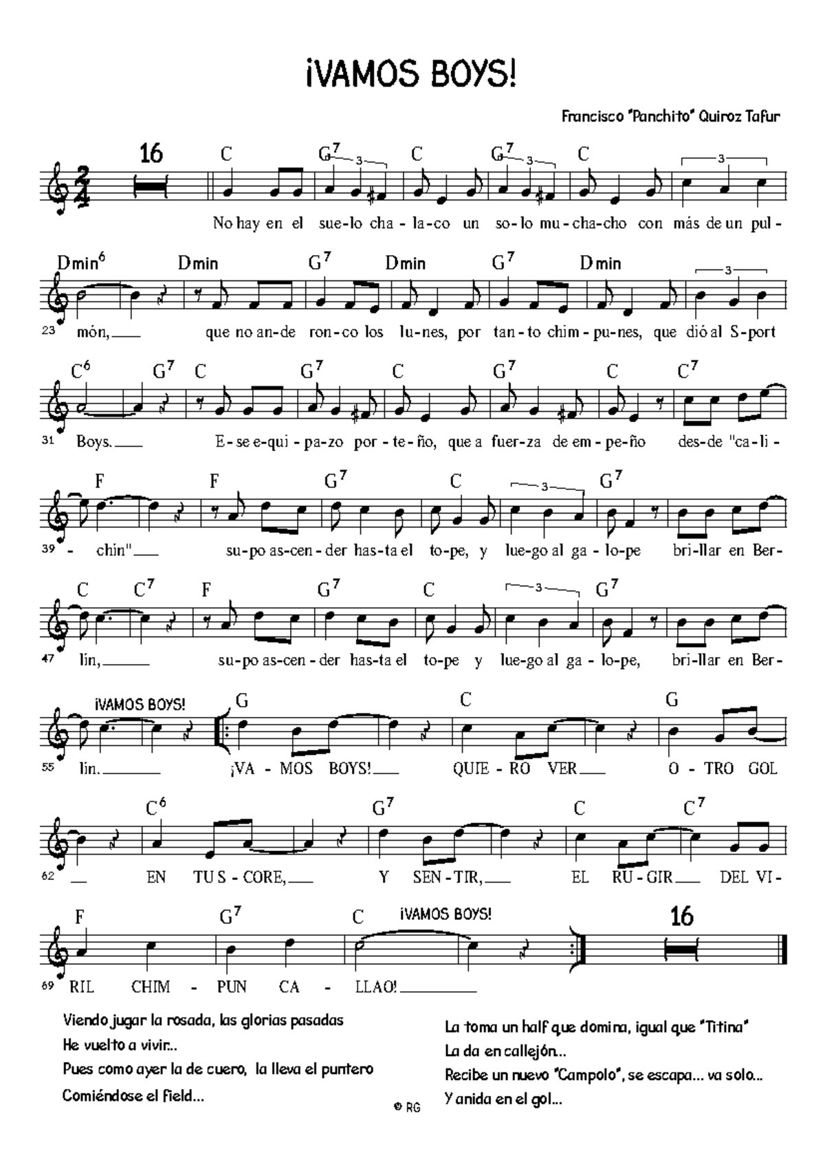 ¡ Vamos BOYS - Polka - 16 No hay en el C 3 sue lo cha G 7 la co un C - Studocu