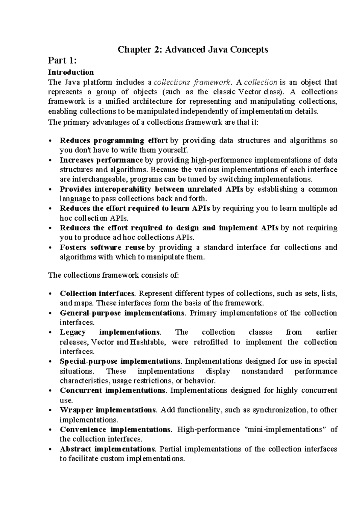 Part 1 Chapter 2 Advanced Java Concepts Collection Framework