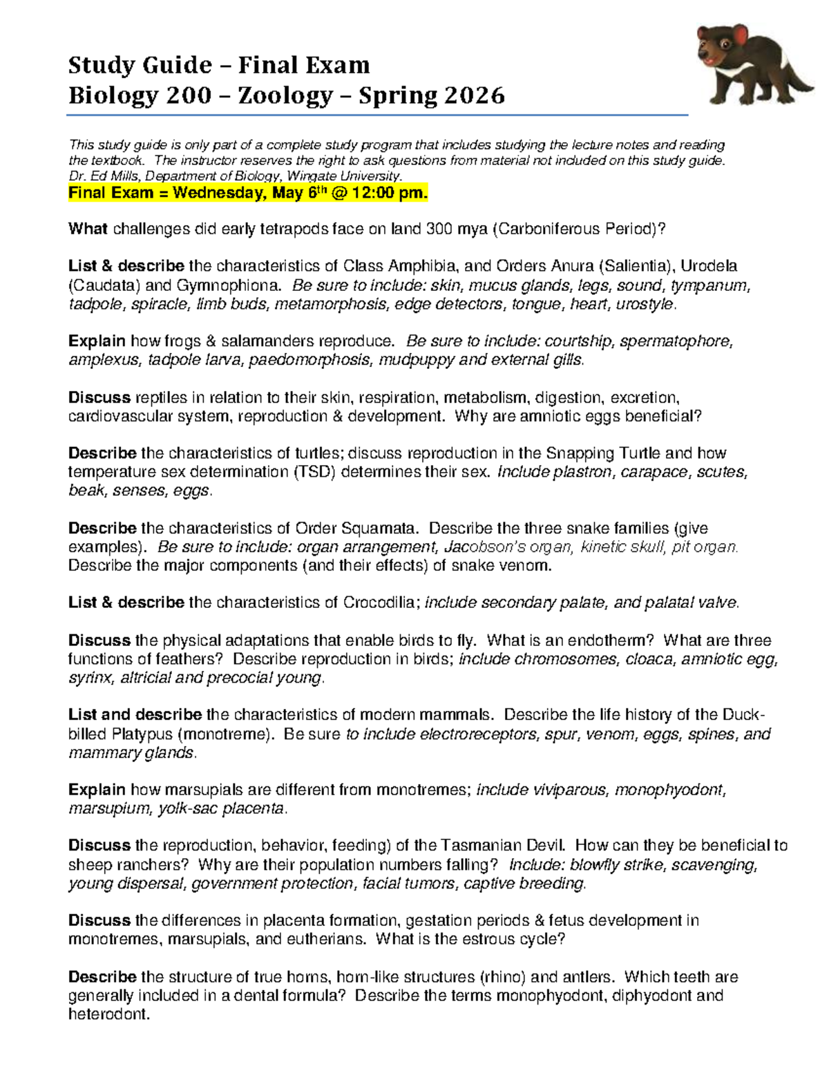 Study Guide – Final Exam Biology 200 – Zoology - Studocu