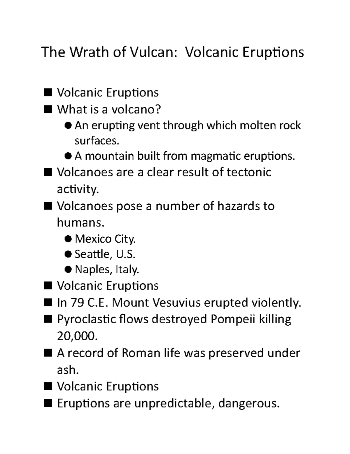 Volcanic Eruptions - Lecture Notes - The Wrath of Vulcan: Volcanic ...