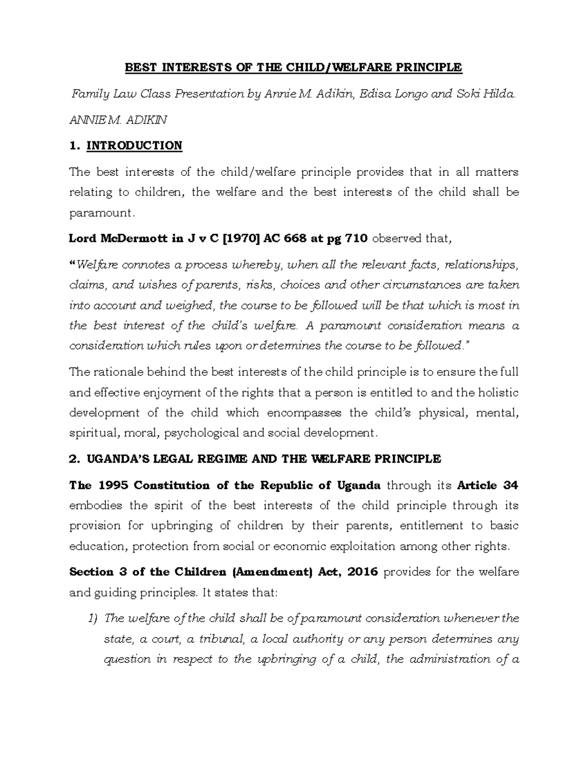 Family Law Class Presentation: Best Interests of the Child Principle ...