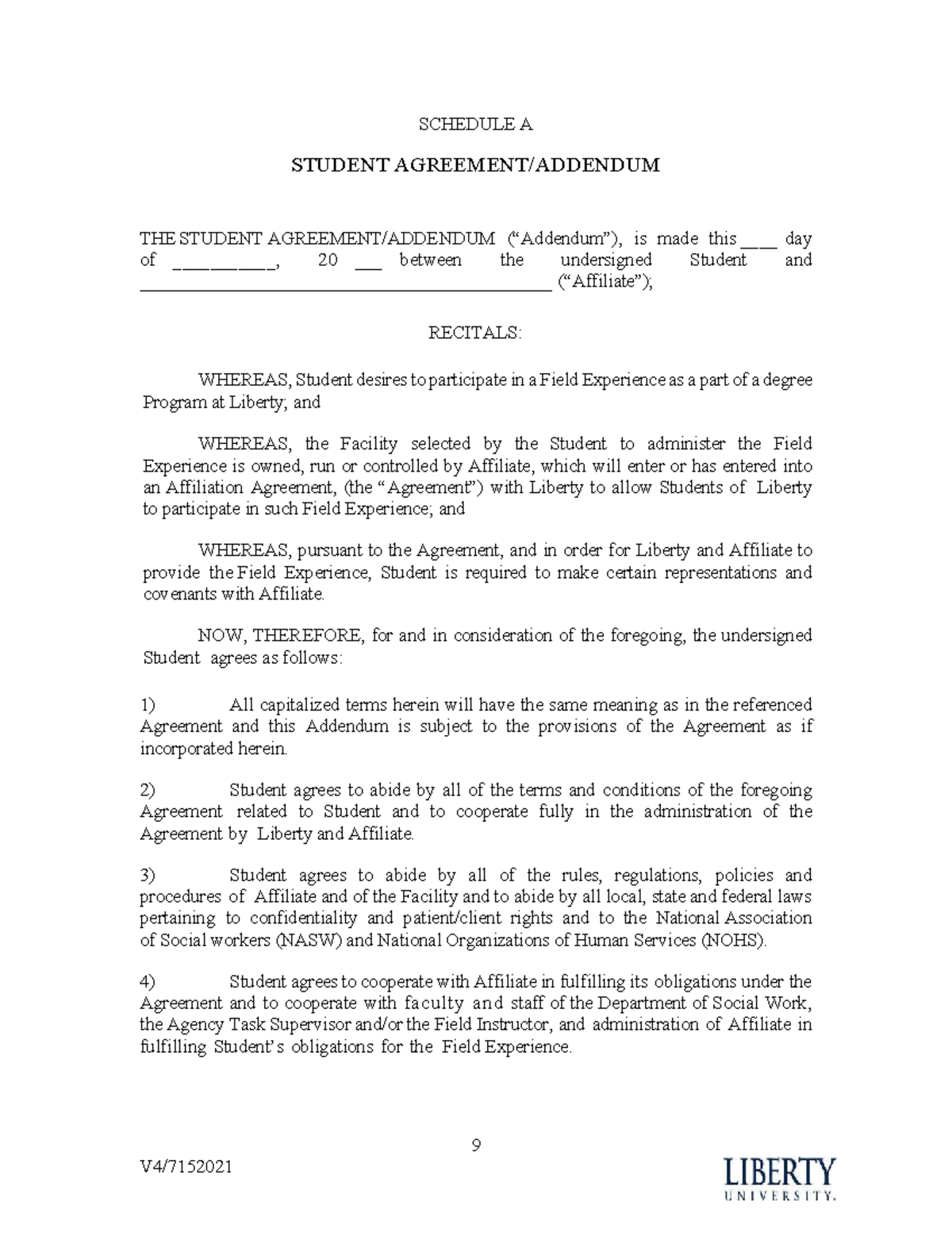 Field Experience Agreement for Student Participation - Studocu