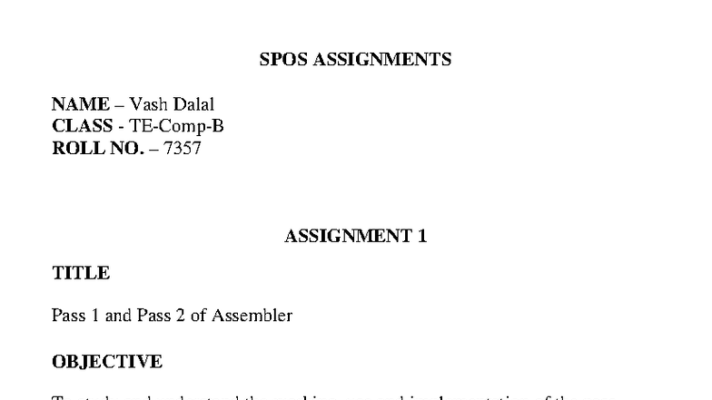 SPOS 7357 Assignment 1: Pass 1 & Pass 2 of Assembler Implementation ...