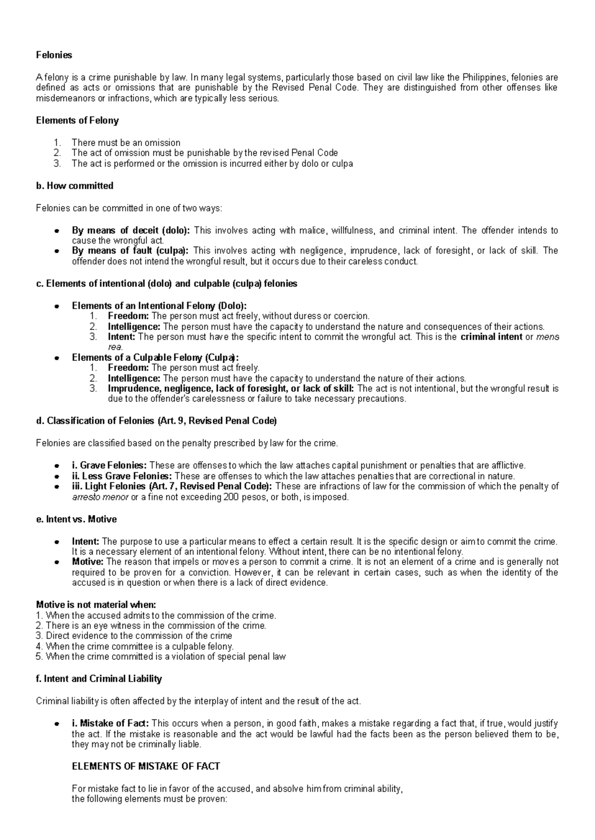 Revised Penal Code: Understanding Felonies and Their Elements - Studocu