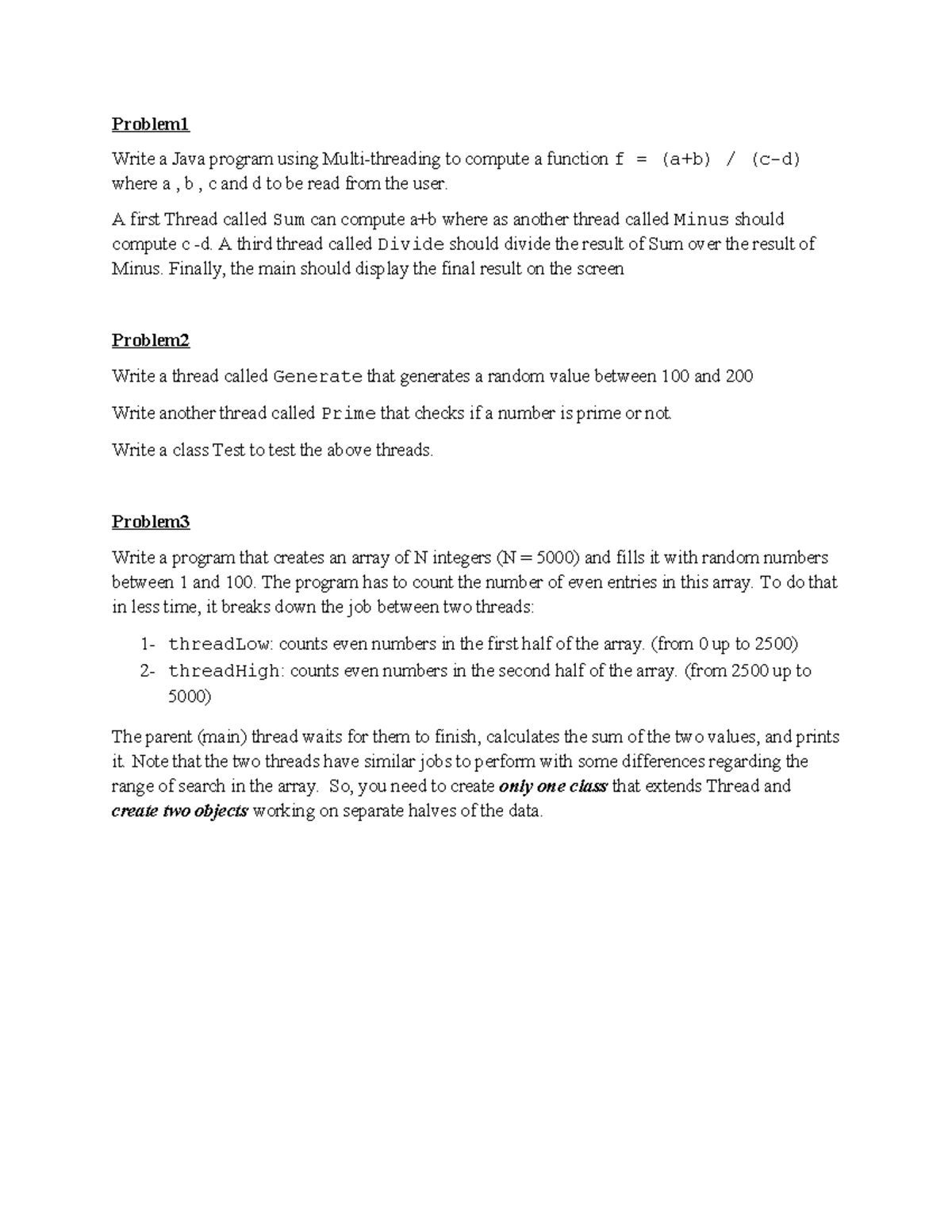 Thread Problems: Java Multi-threading Exercises and Solutions - Studocu