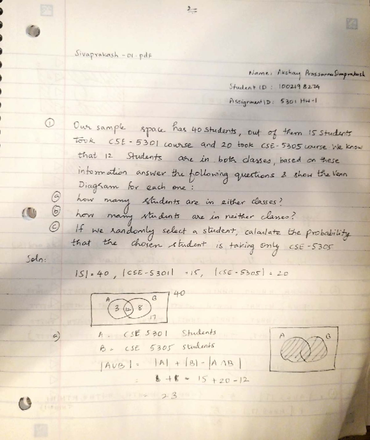 CSE5301 004 Assignment: Probability and Statistics Concepts - Studocu