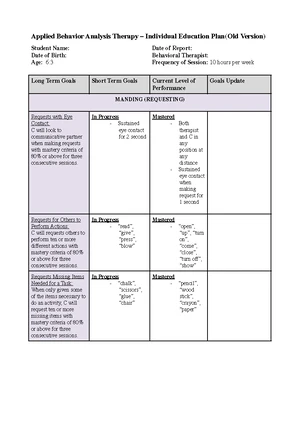 IEP OT Template 2: Occupational Therapy Progress Notes - Studocu