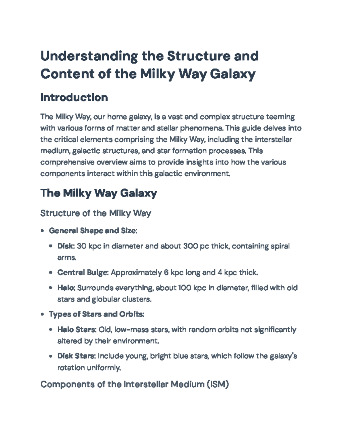 Understanding the Milky Way Galaxy: Structure, Components, and ...