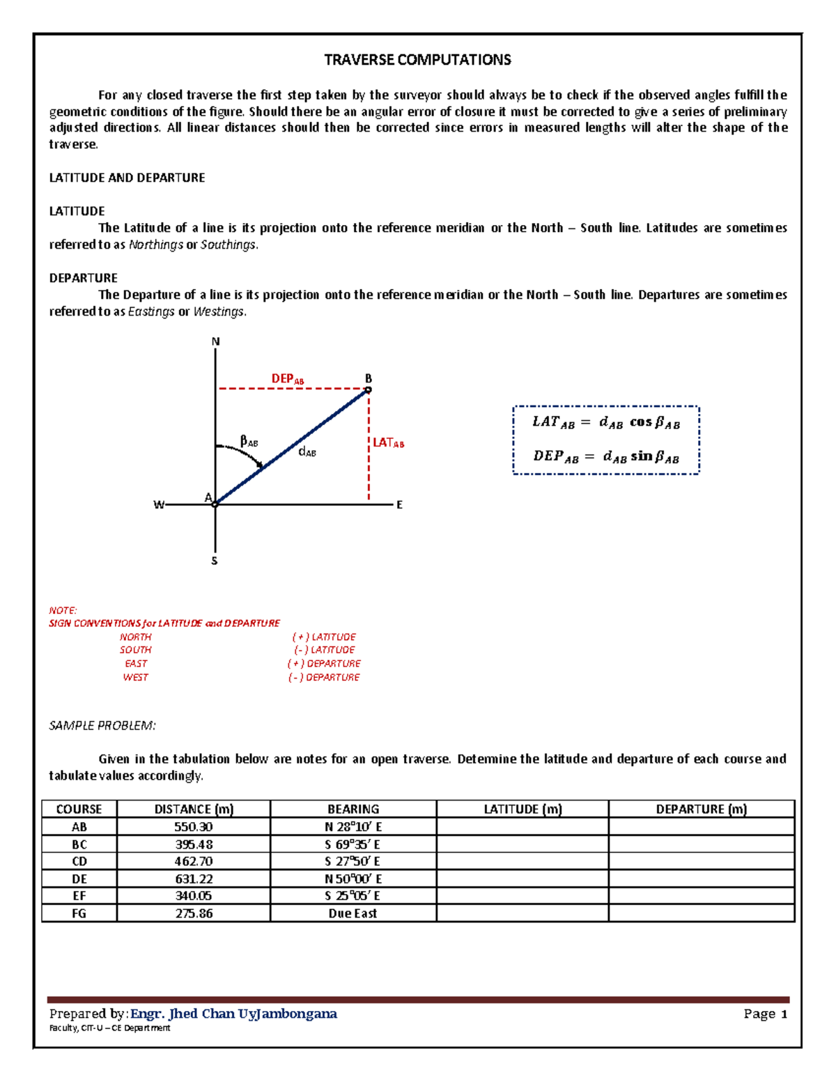 Traverse Computations in Surveying (CIT-U CE - Topic 5) - Studocu