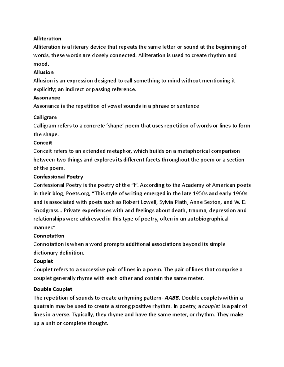 Poetic Techniques Overview - ENG 101 Lecture Notes - Studocu
