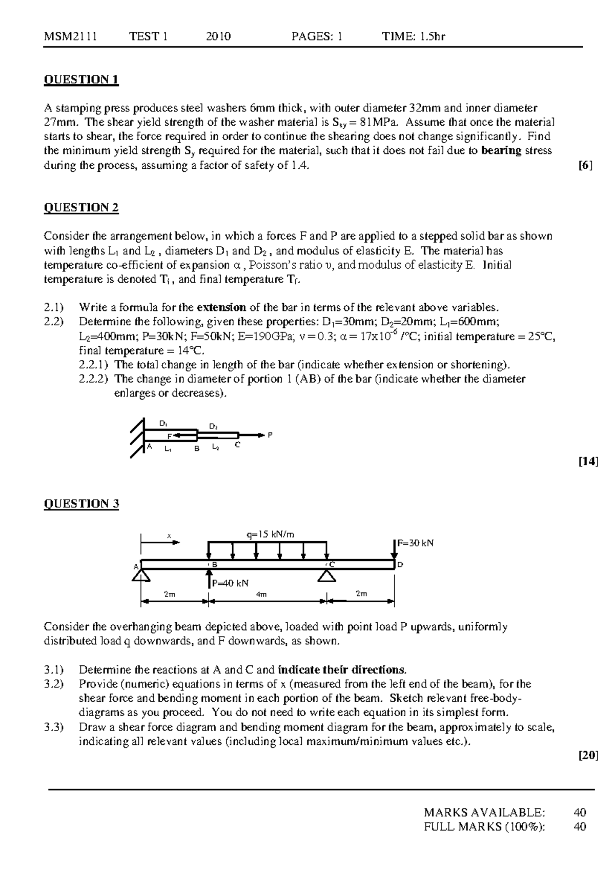 Test 1 - 2010 - Engineering Mechanics Past Paper - Studocu