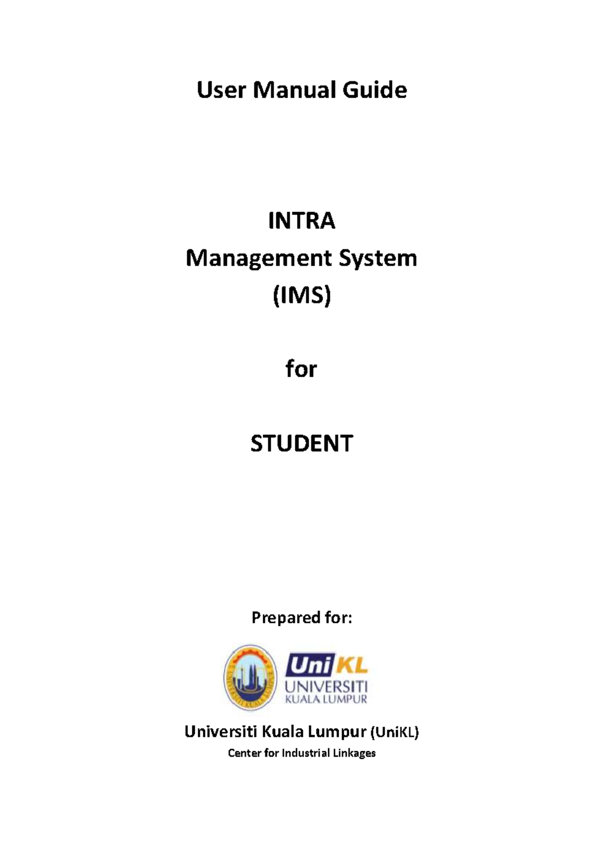 User Manual for INTRA Management System (IMS) - UniKL Student Guide ...