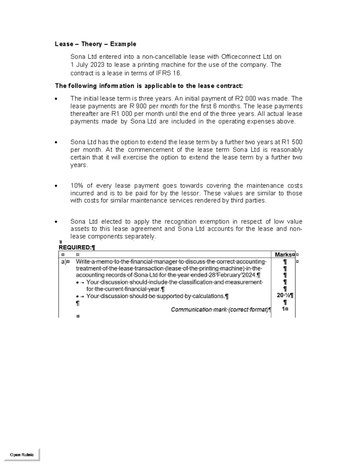 IFRS 16 Lease Theory Example: Sona Ltd & Officeconnect Ltd - Studocu