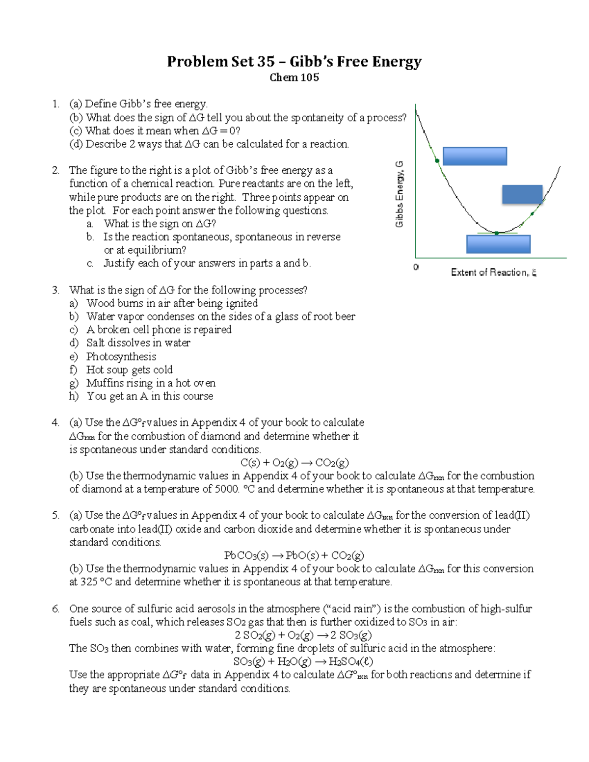 PS 35 - Gibb's Free Energy Analysis and Calculations in Chem 105 - Studocu
