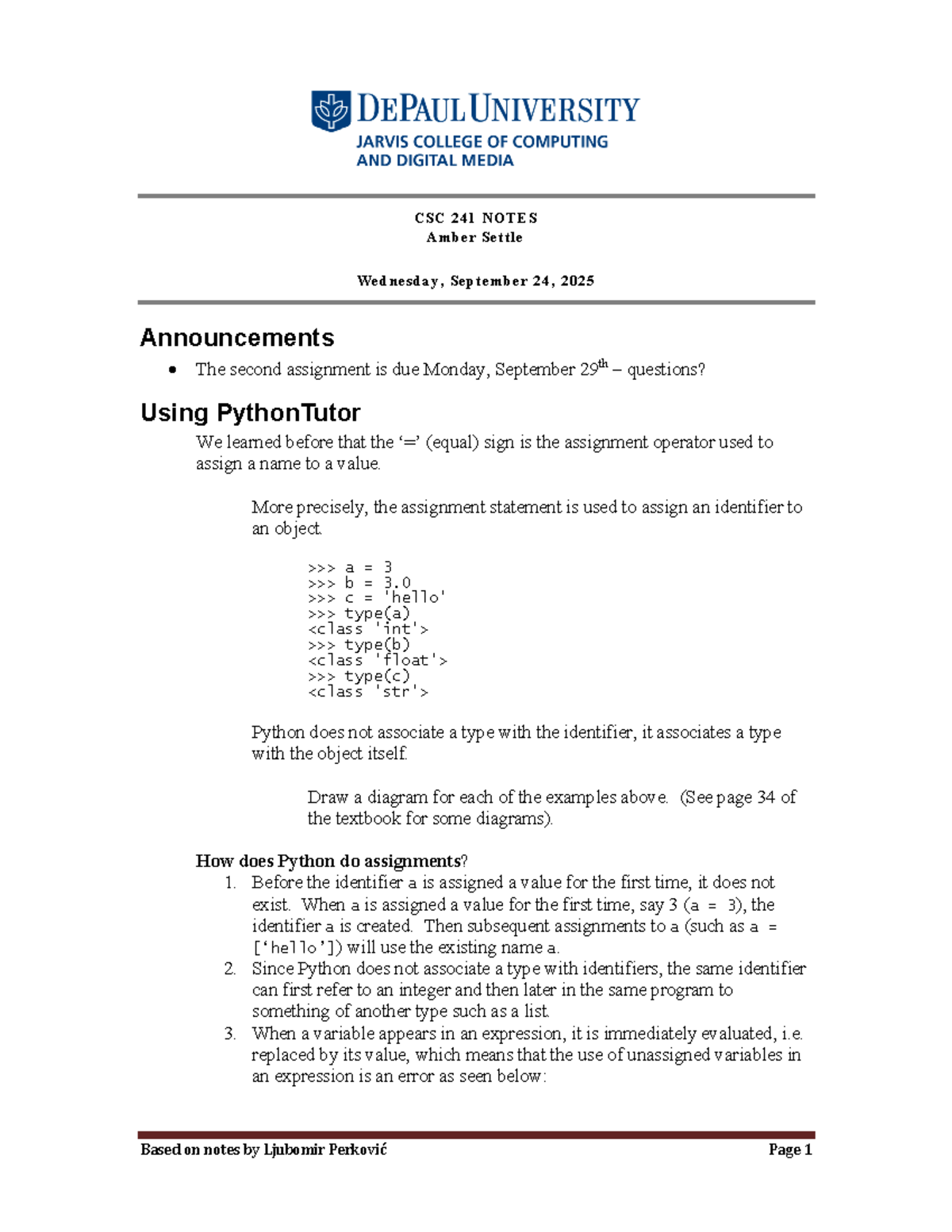 CSC 241 Lecture Notes: Variables & Control Structures - Studocu